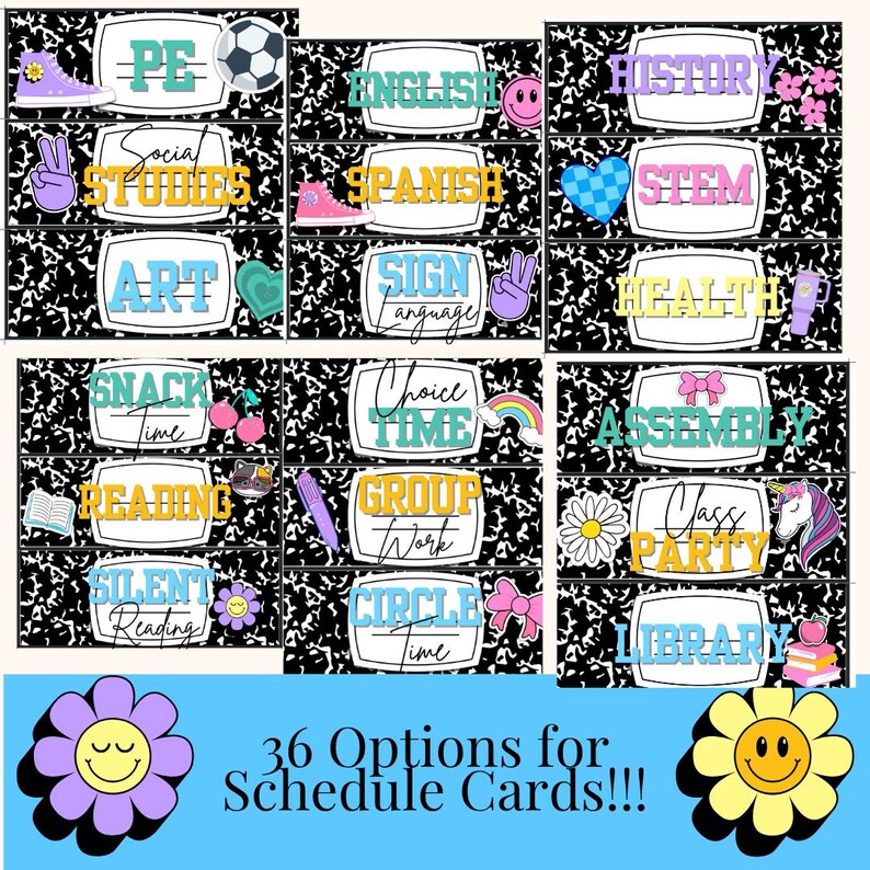 Editable Classroom Schedule Cards: Composition Notebook Theme (digital ...