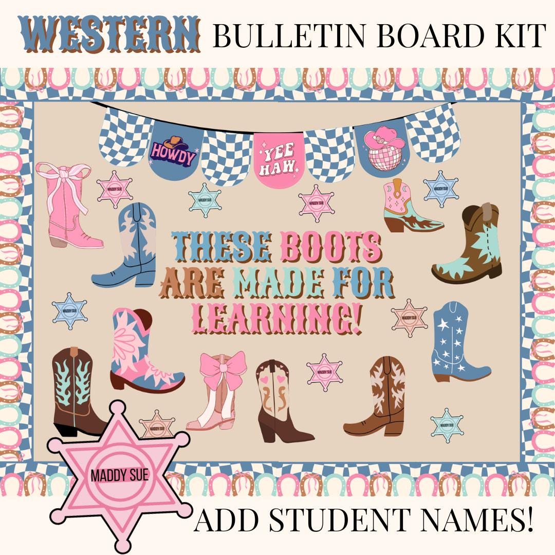 Retro Cowgirl Classroom Bulletin Board Kit Western Decor Printable ...