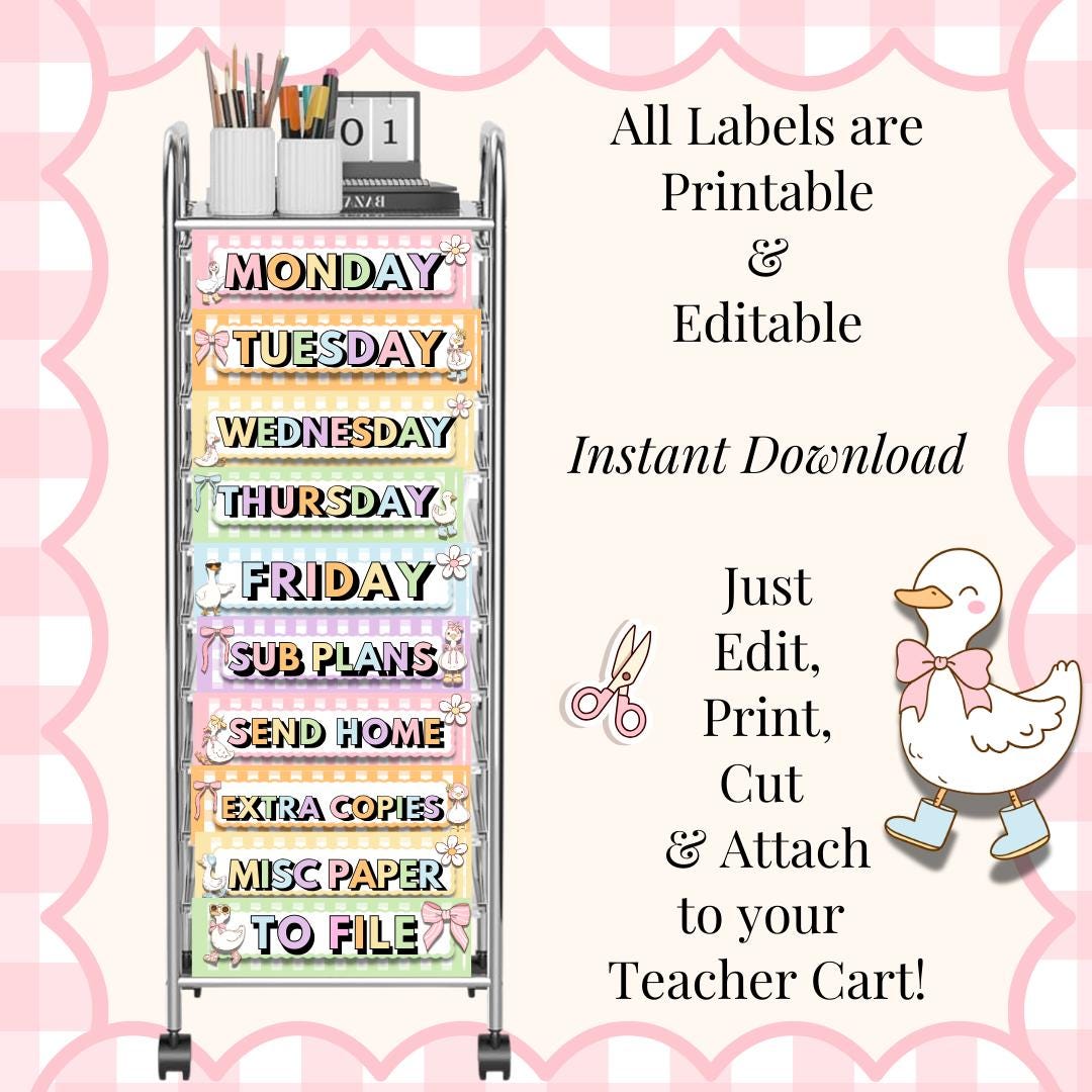 Rolling Cart Labels Silly Goose Printable 10 Drawer Cart Labels and 12 ...