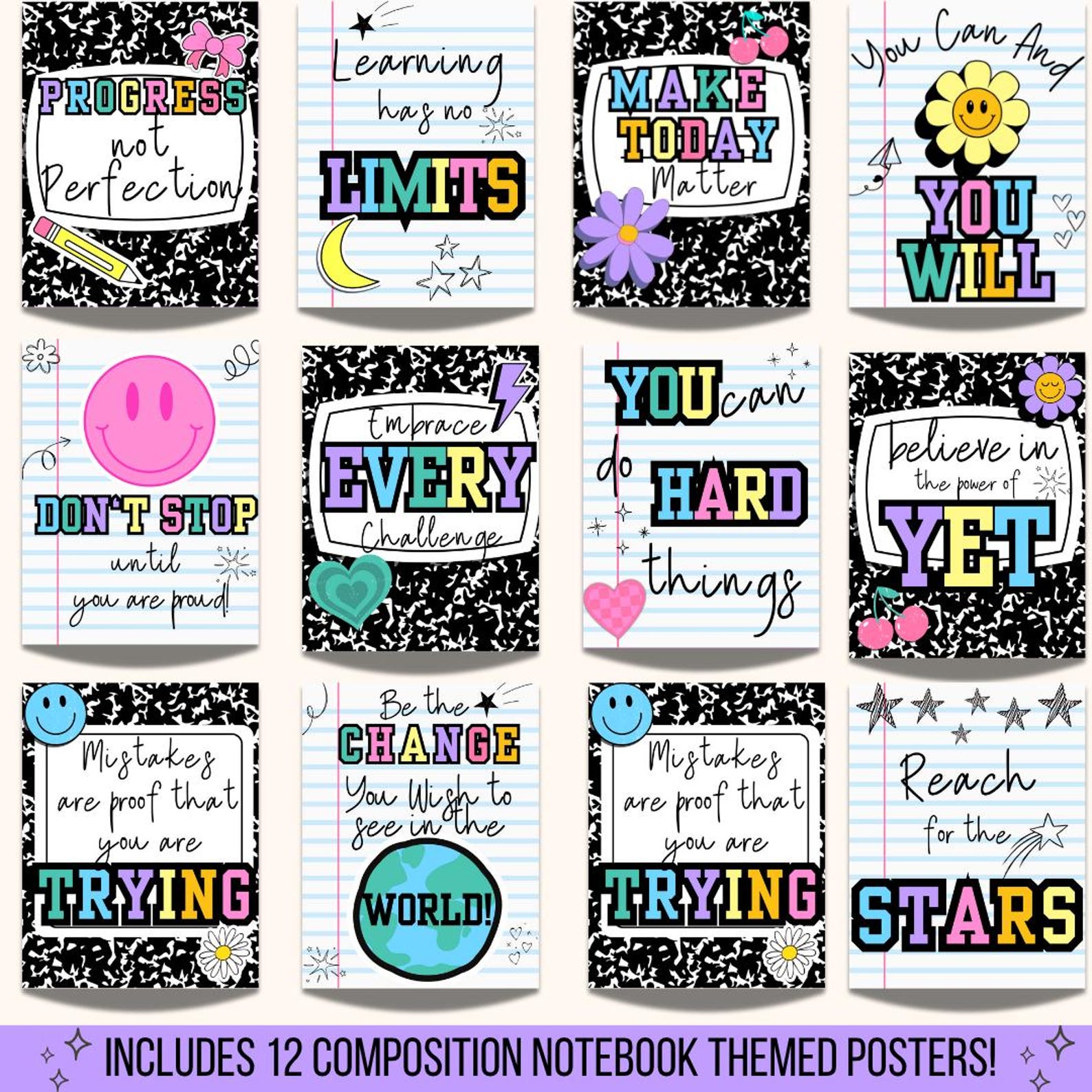 Growth Mindset Classroom Posters: Composition Notebook Theme (digital ...