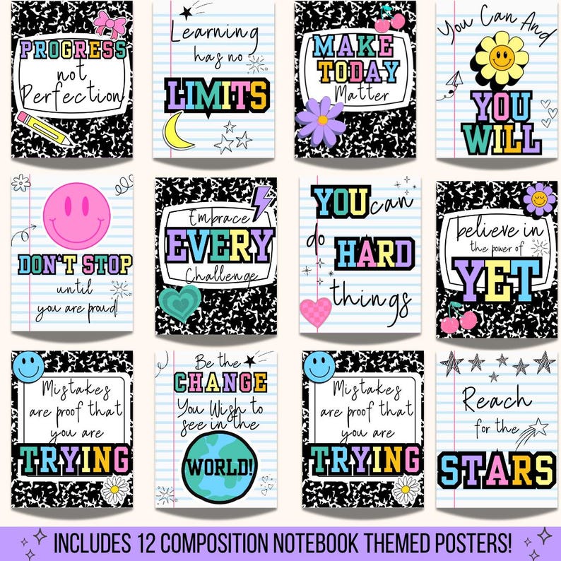 Growth Mindset Classroom Posters: Composition Notebook Theme (digital ...
