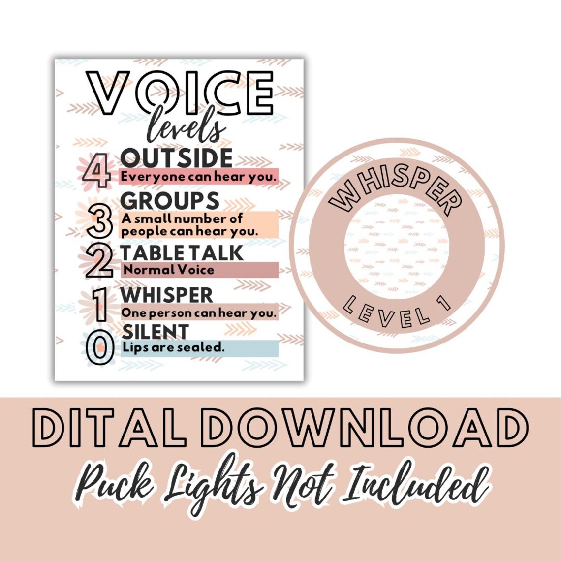 Boho Voice Level Posters Digital Download Printable Neutral Classroom ...