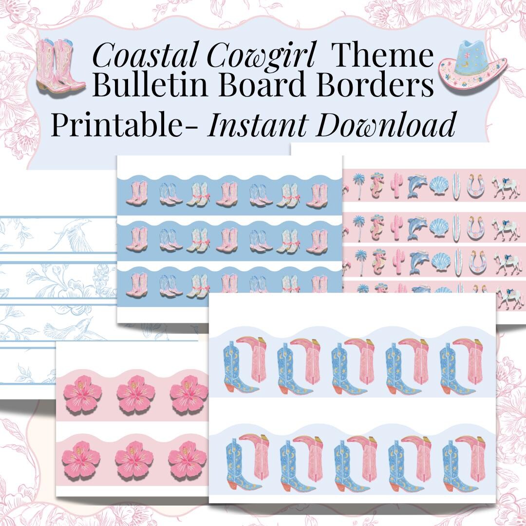 Bulletin Board Borders Printable Coastal Cowgirl Theme Classroom Decor ...