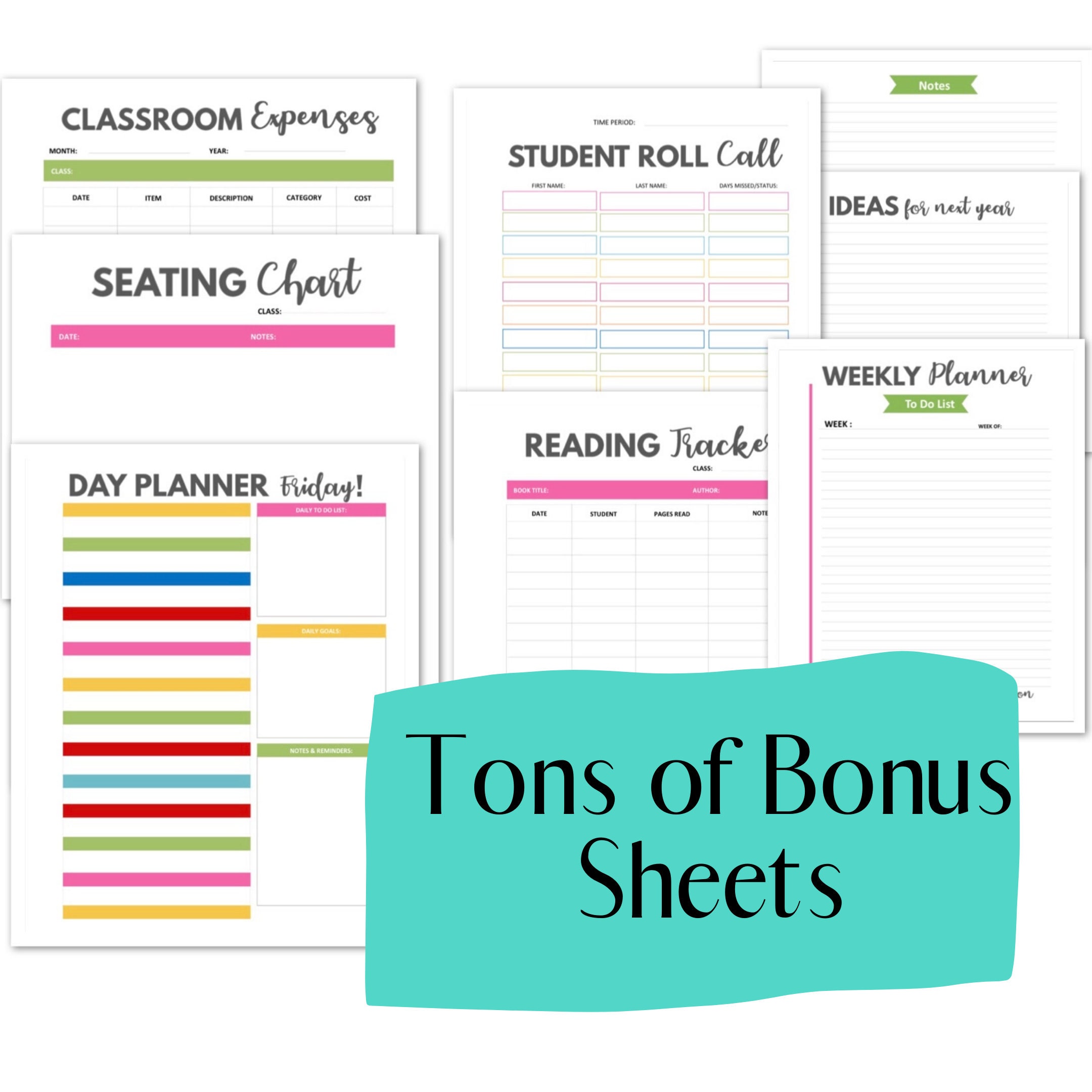 Teacher Planner | PRINTABLE SET | Undated | Large 8.5" X 11" Instant ...