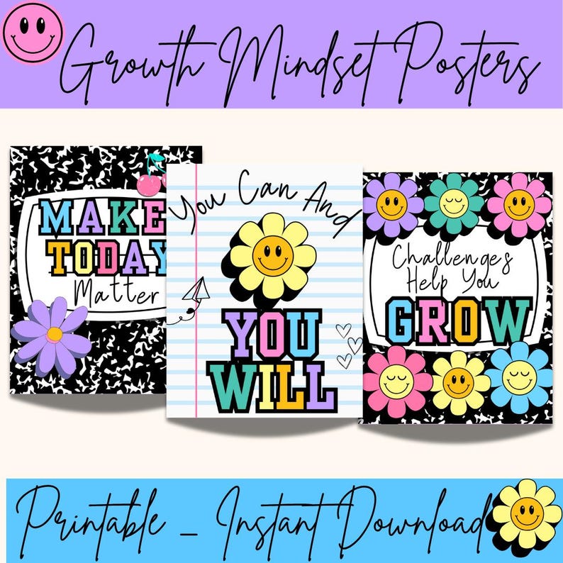 Growth Mindset Classroom Posters: Composition Notebook Theme (digital ...