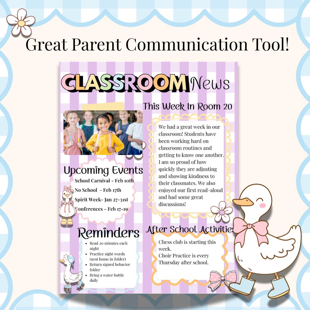 Classroom Newsletter Template Silly Goose Theme Editable Classroom ...