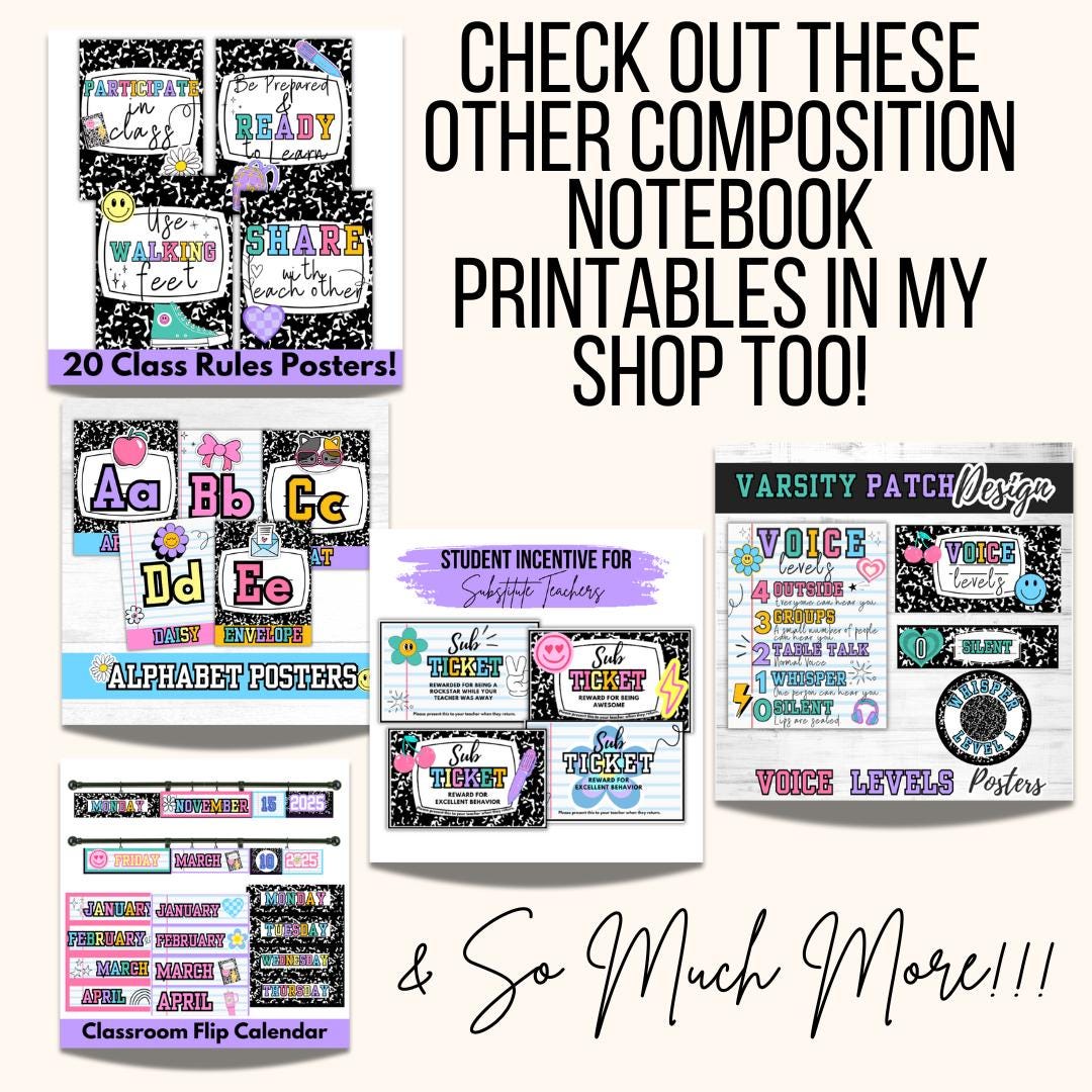 Calm Corner Classroom Posters: Composition Notebook Theme (digital ...