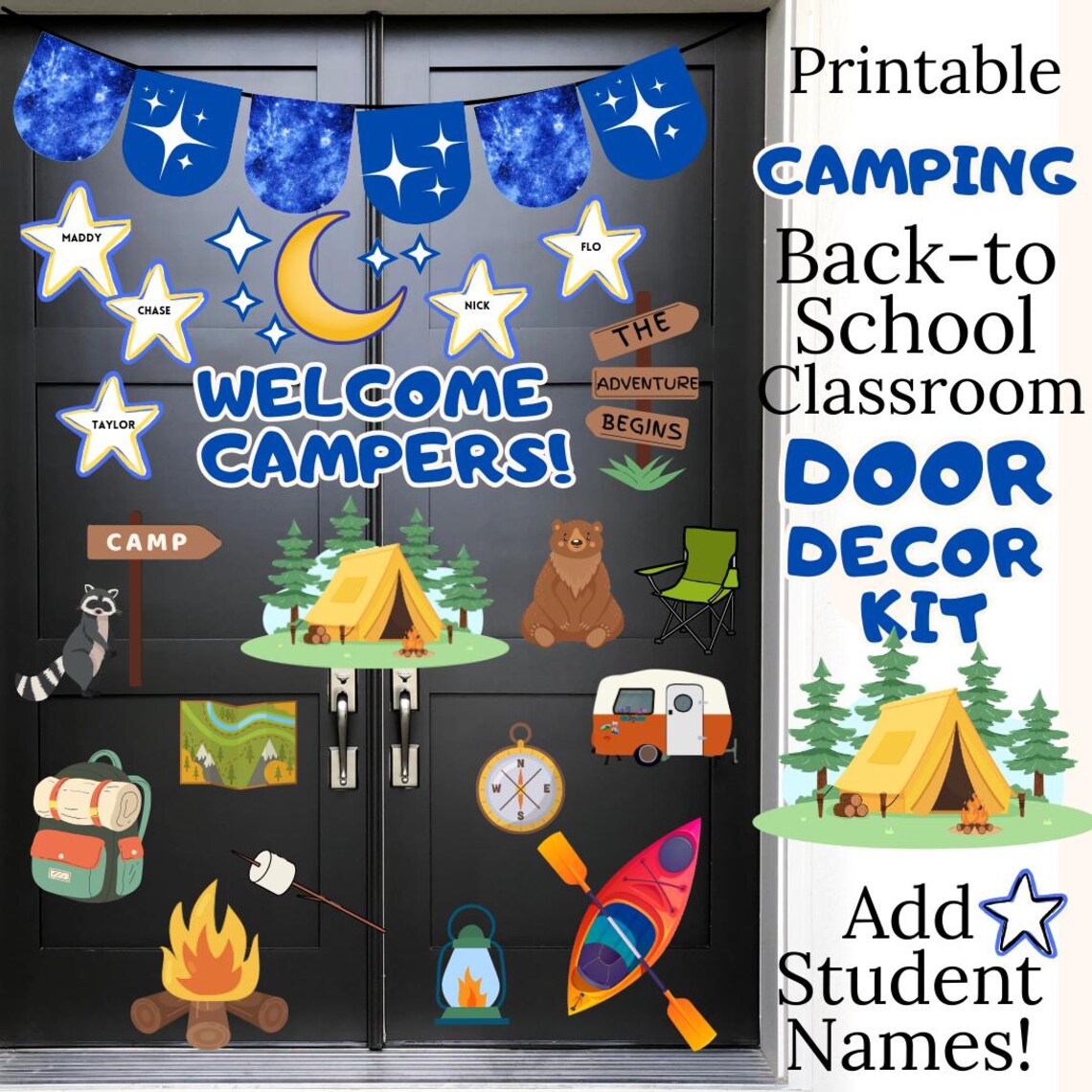 Camping Theme Door Decor Kit Printable Back to School Classroom Decor ...