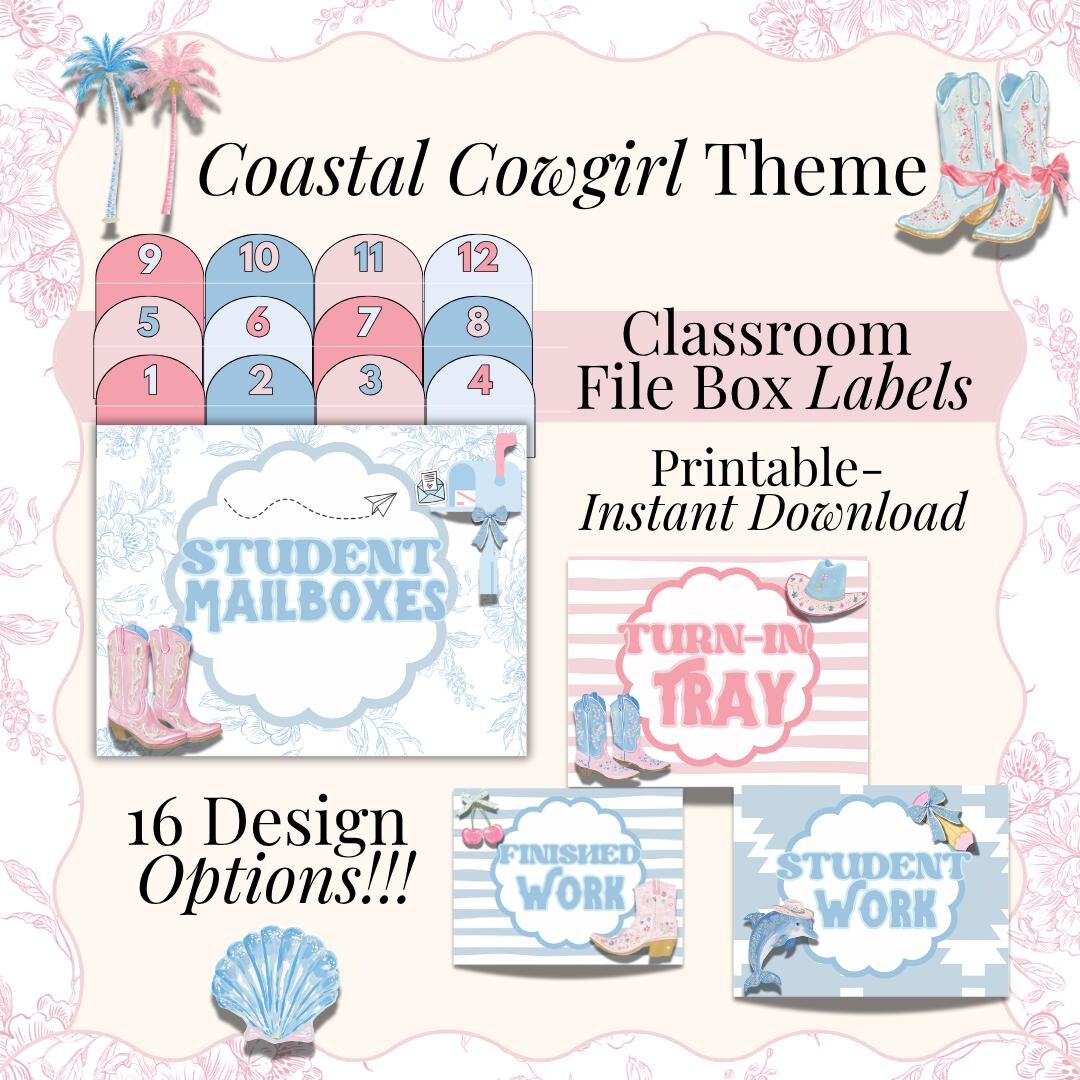 Classroom Mailbox Labels Coastal Cowgirl Theme Student Data Labels ...