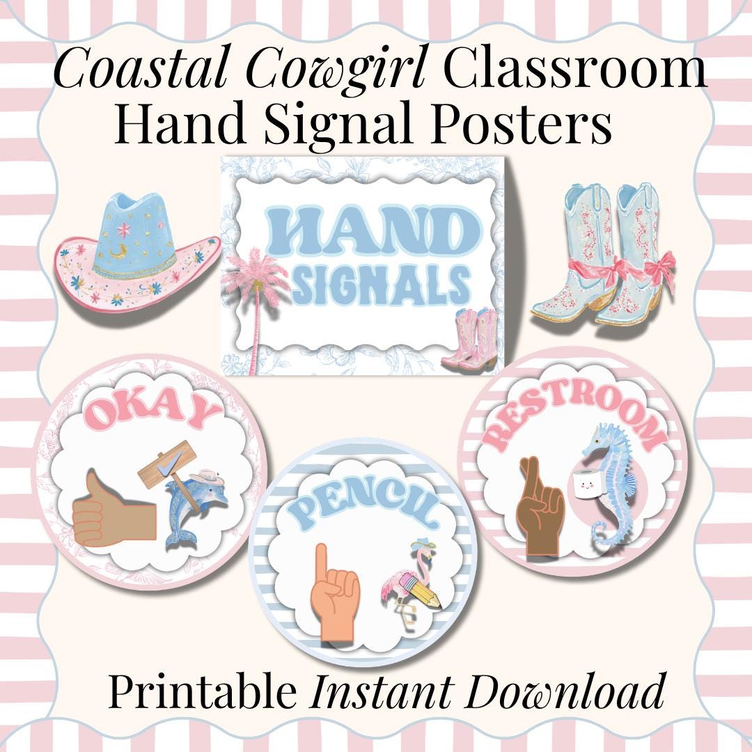 Classroom Hand Signal Posters Printable Coastal Cowgirl Classroom Decor ...