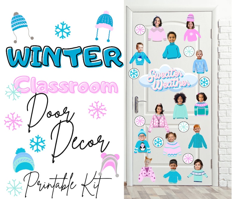 Winter Classroom Door Decor Kit Printable Student Photos Sweater ...