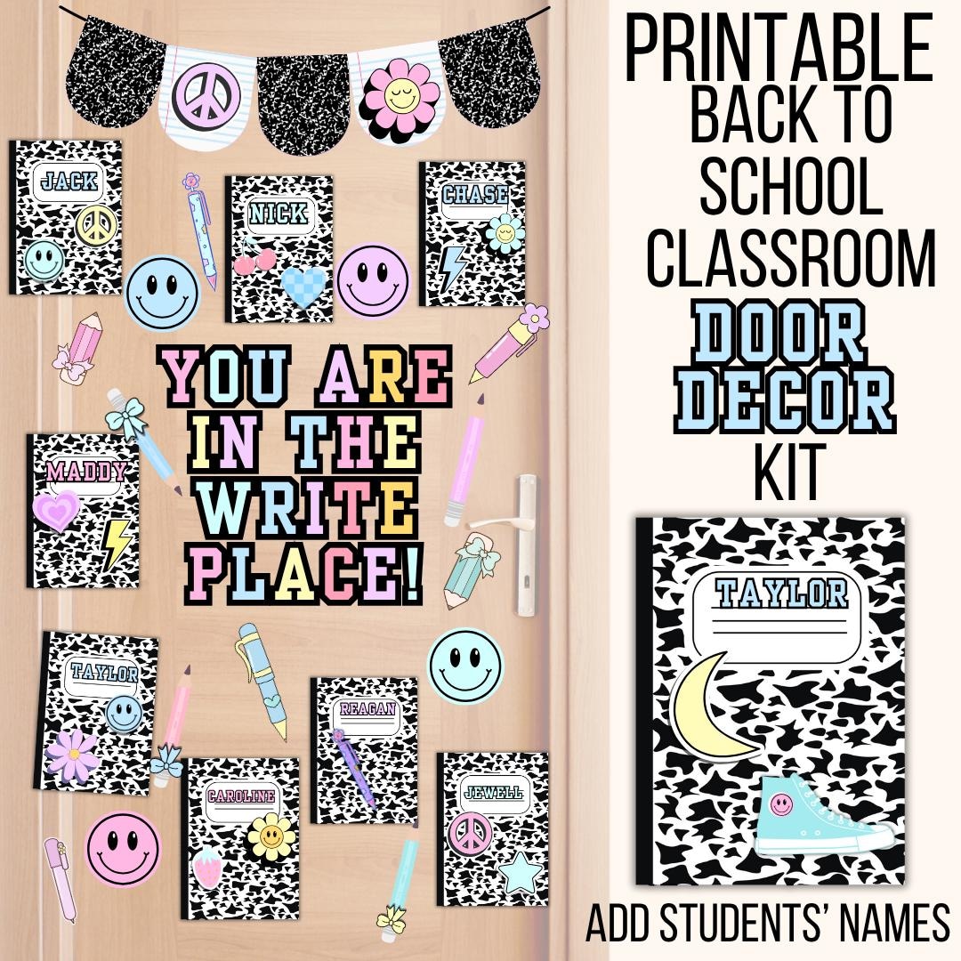 Pastel Composition Notebook Classroom Door Decor Kit: Editable Back to ...