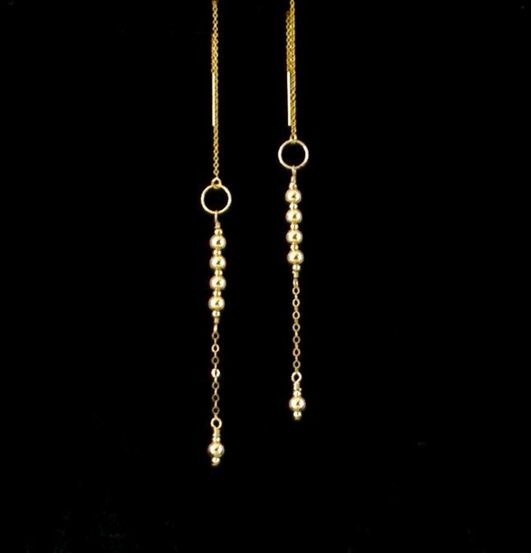 14k Gold Filled Long Circular Drop Dangle Ear Threader Earrings - Etsy
