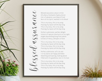 BLESSED ASSURANCE Hymn Wall Art Christian Home & Office Decor Vintage ...