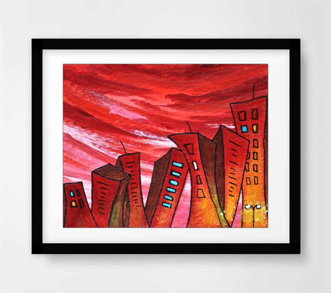 Instant Download Printable Art Print City Painting Red Wall Decor Pop ...