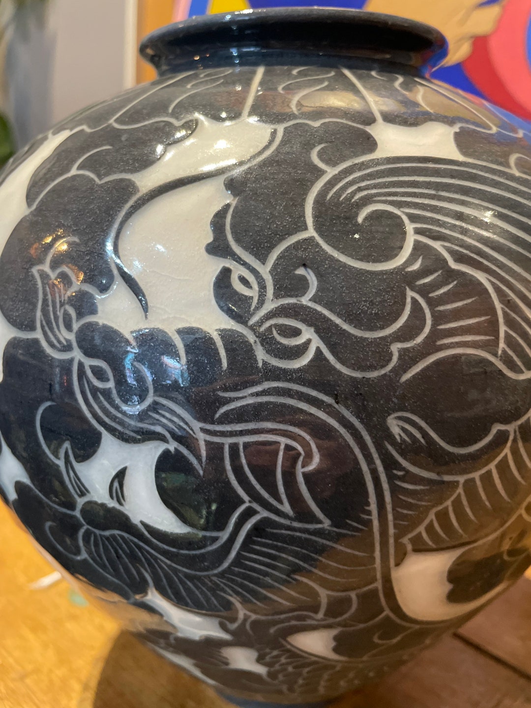 Jinsong JS Kim Contemporary Pottery Vase- Dragon Motif - Etsy