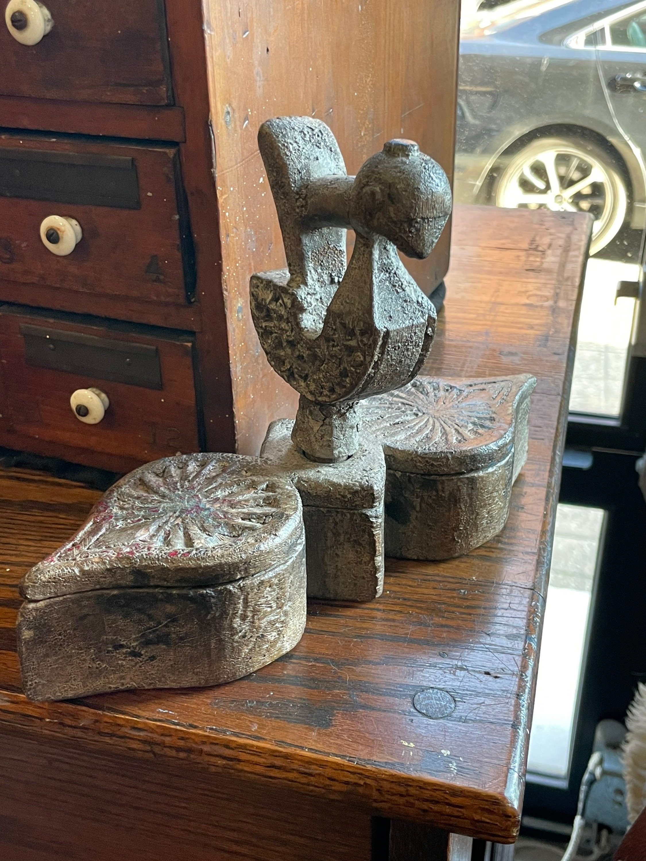 Antique Indian Tikka Box Teakwood Bird & Lotus Petal Motif - Etsy