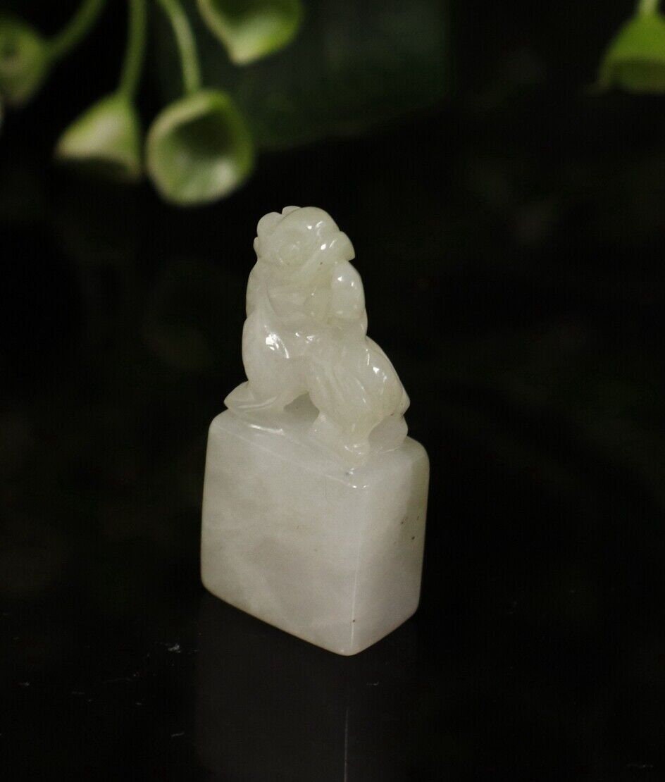 VINTAGE Jadeite Jade Dragon Pixiu Seal Amulet Chinese Zodiac Animal Year of the Dragon Increase ...