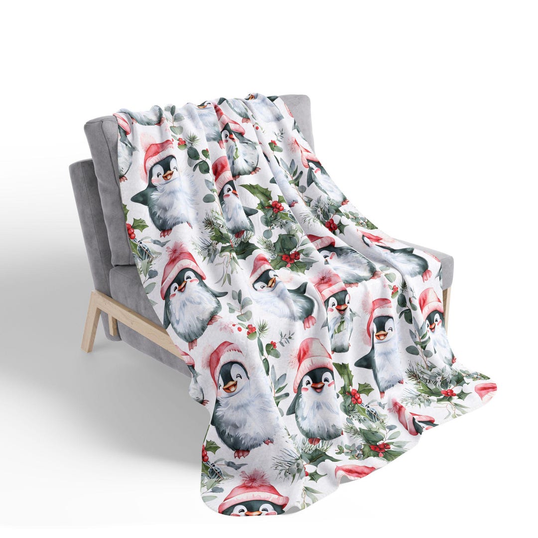 Sherpa Blanket Christmas Penguins, Fleece Blanket, Christmas Home Decor ...