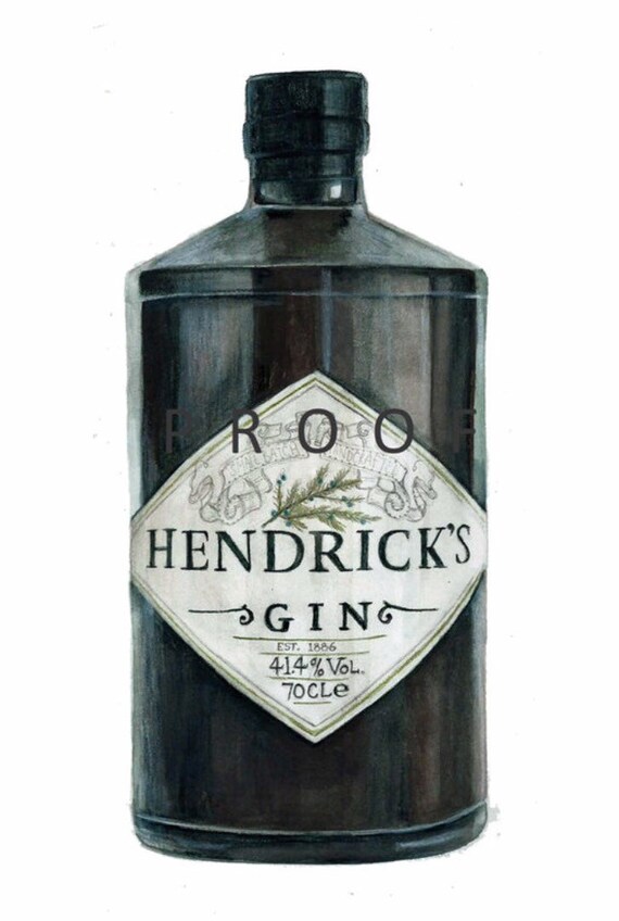 Watercolor Painting Hendricks bottle Original Artwork Hand Painted and ...