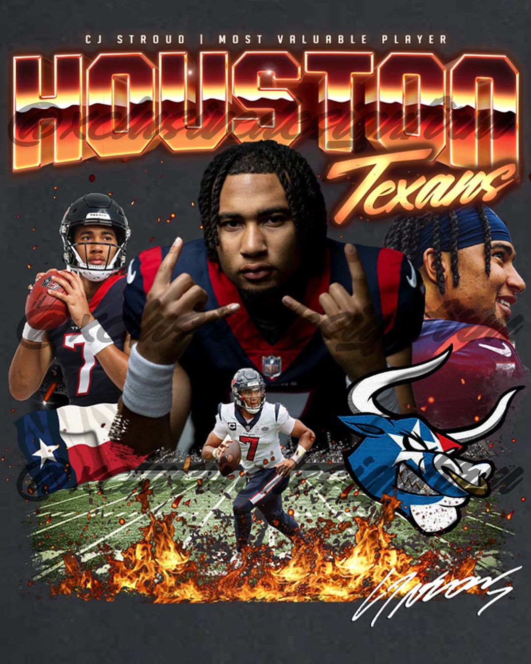 CJ Stroud 90's Style Graphic Design design Only Texans Houston NFL PNG High Res Image File ...