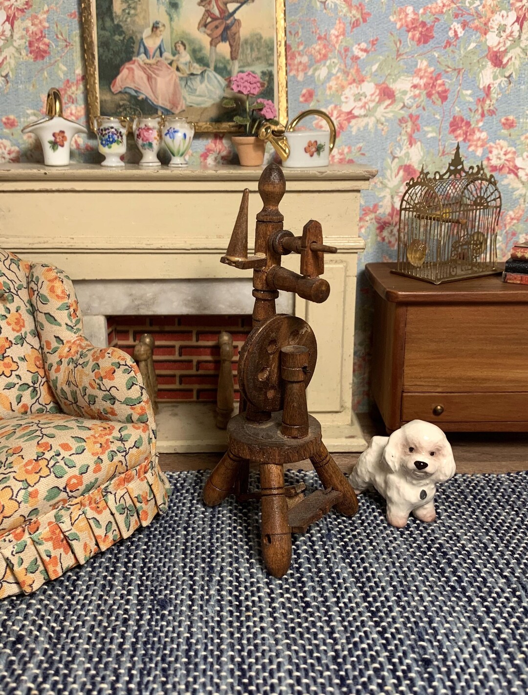 Miniature Spinning Wheel, Colonial Style, Made of Wood, Vintage From ...