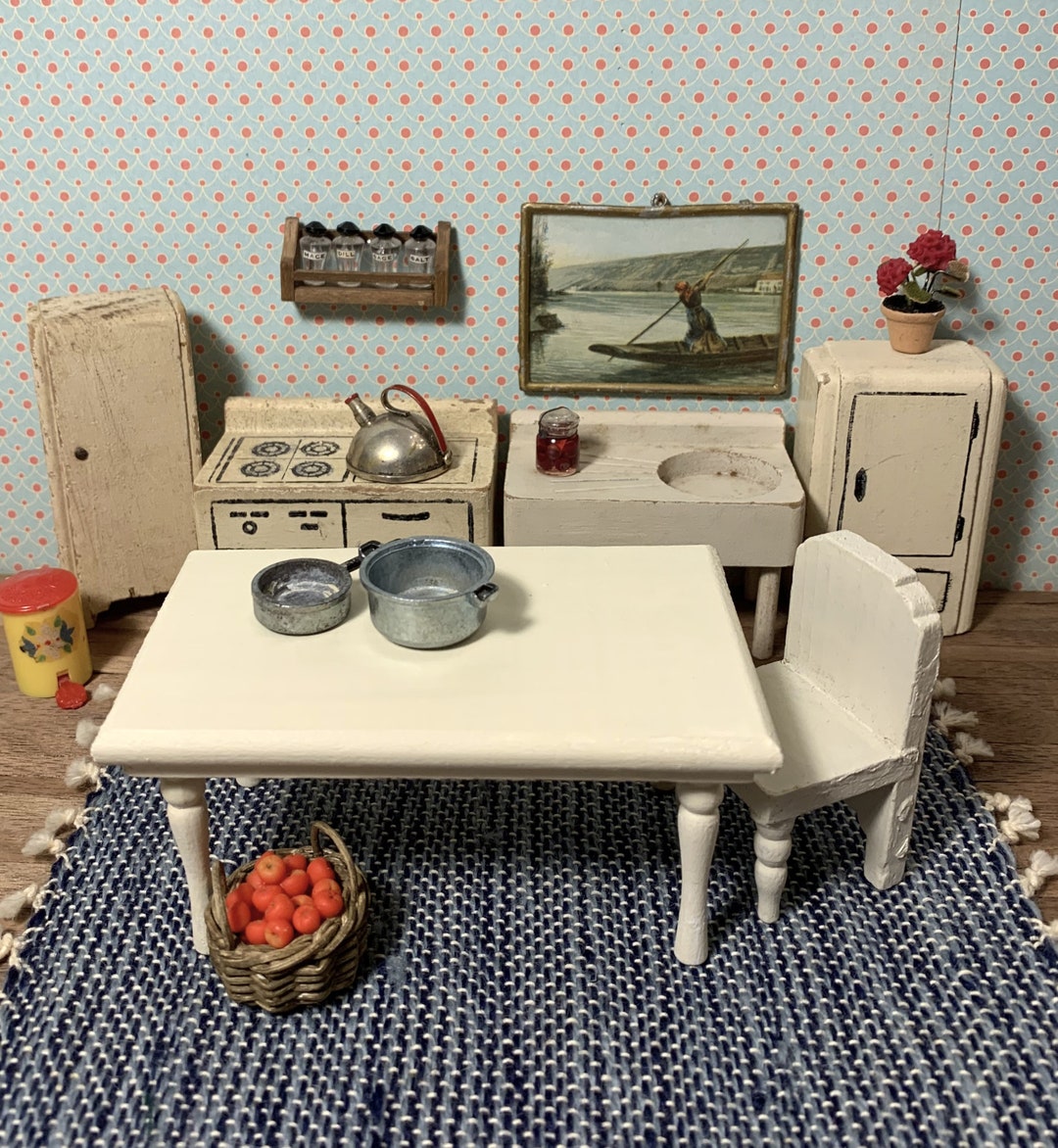 Miniature Kage 6 Piece Kitchen Stove, Refrigerator, Sink, Chair, Table ...