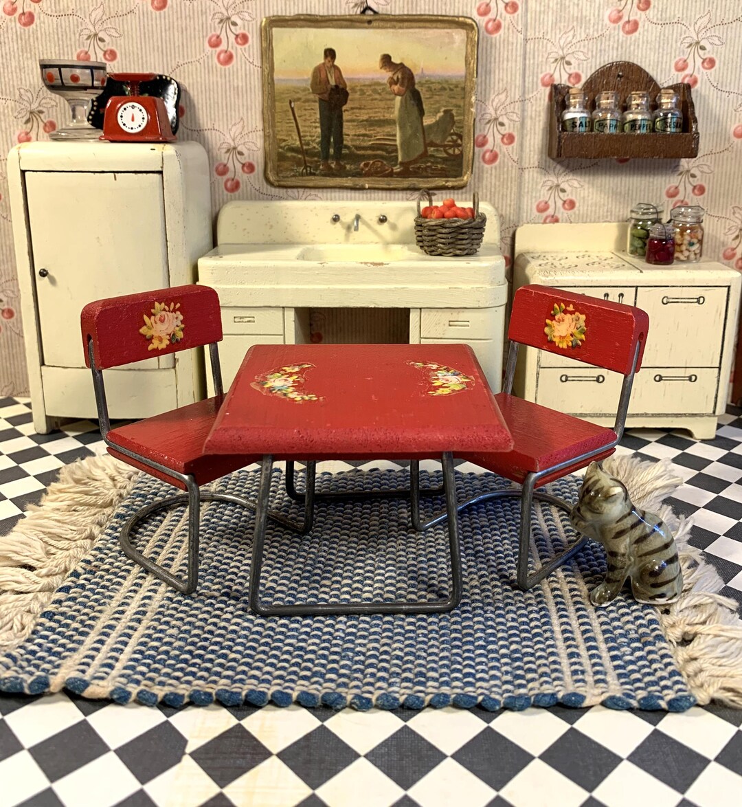 Miniature Kage Table and Two Chairs, Wood and Wire Modern Kitchen ...