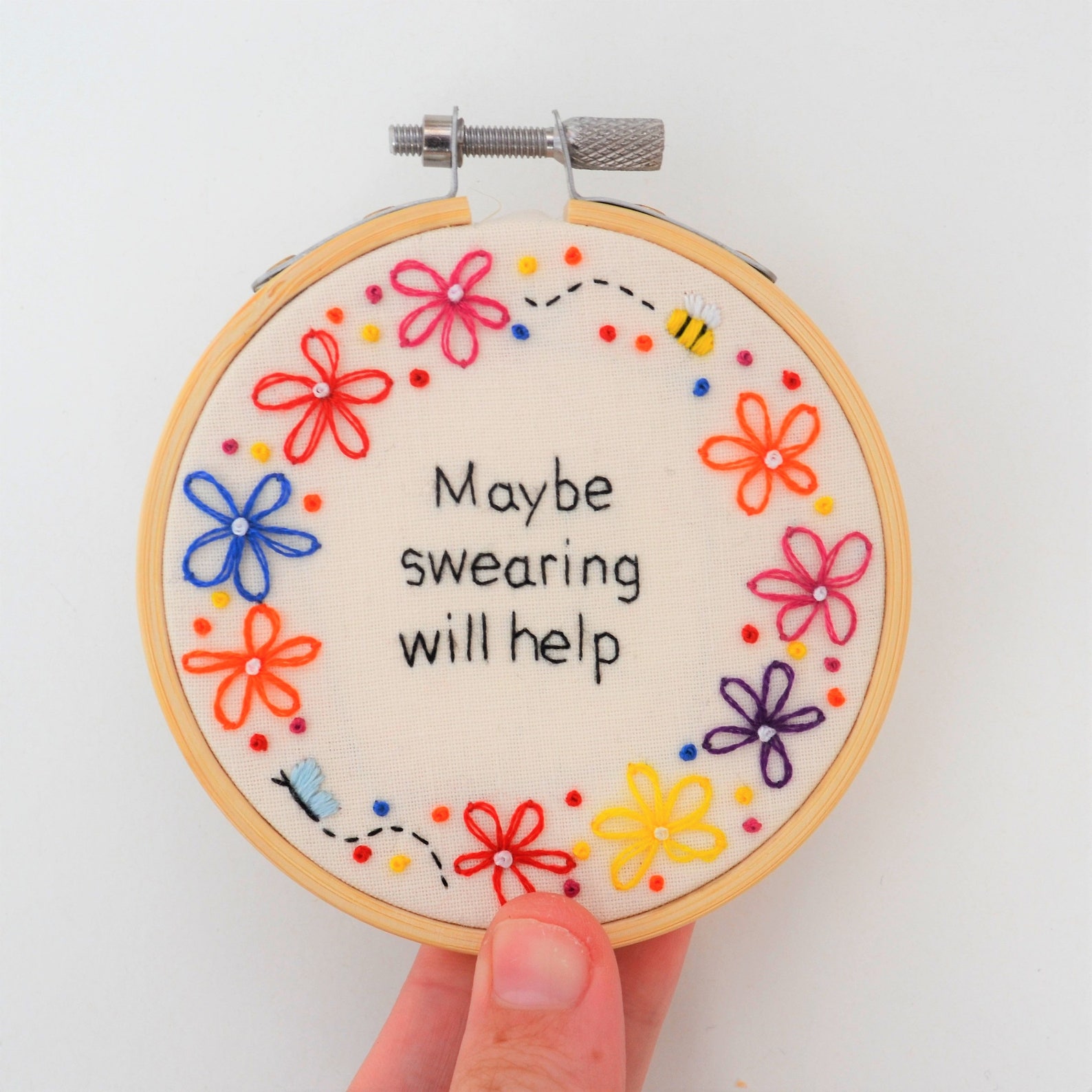 Hand Embroidery Hoop Art 'maybe Swearing Will Help' - Etsy