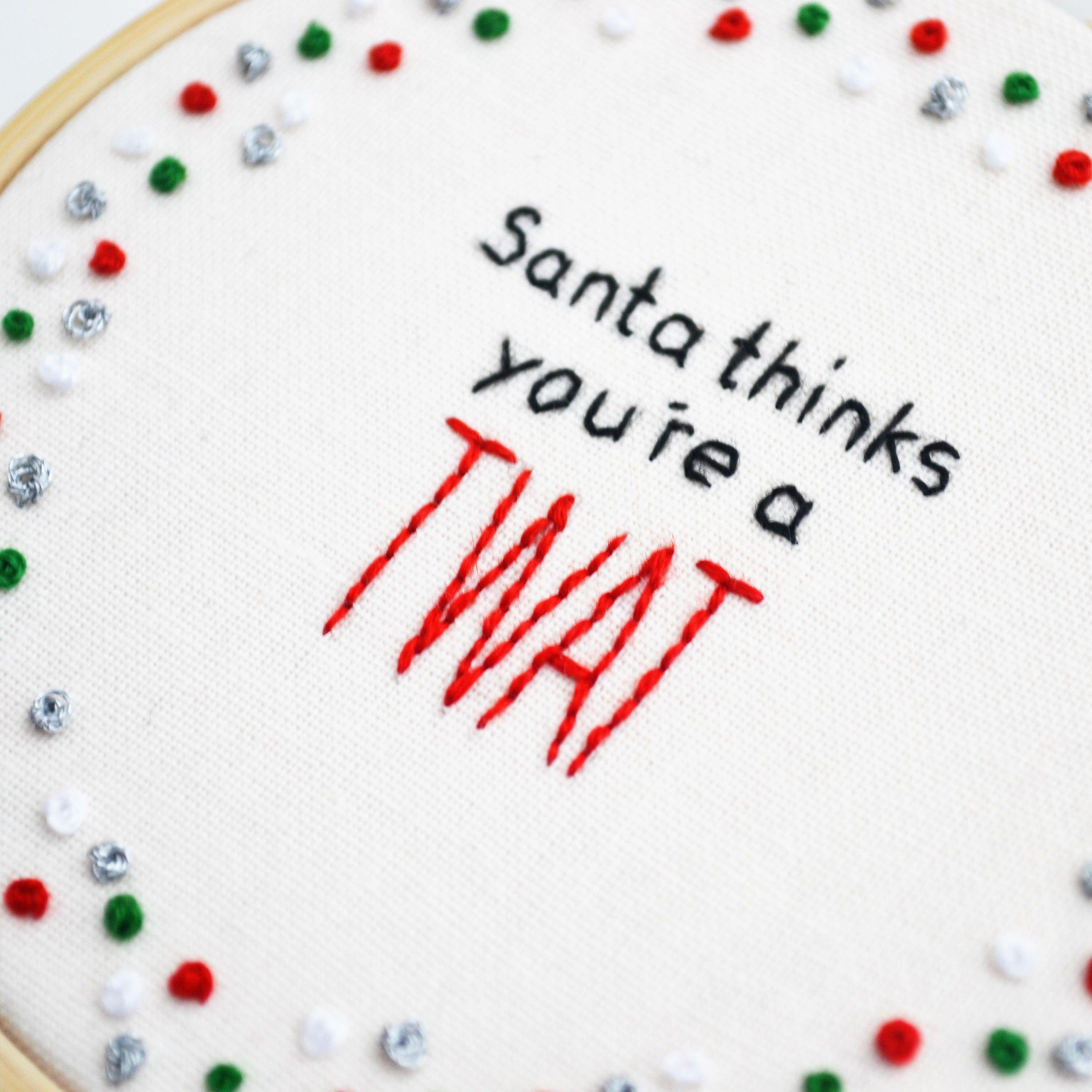 Christmas Hand Embroidery/ Swear Hoop Art/ santa Thinks - Etsy