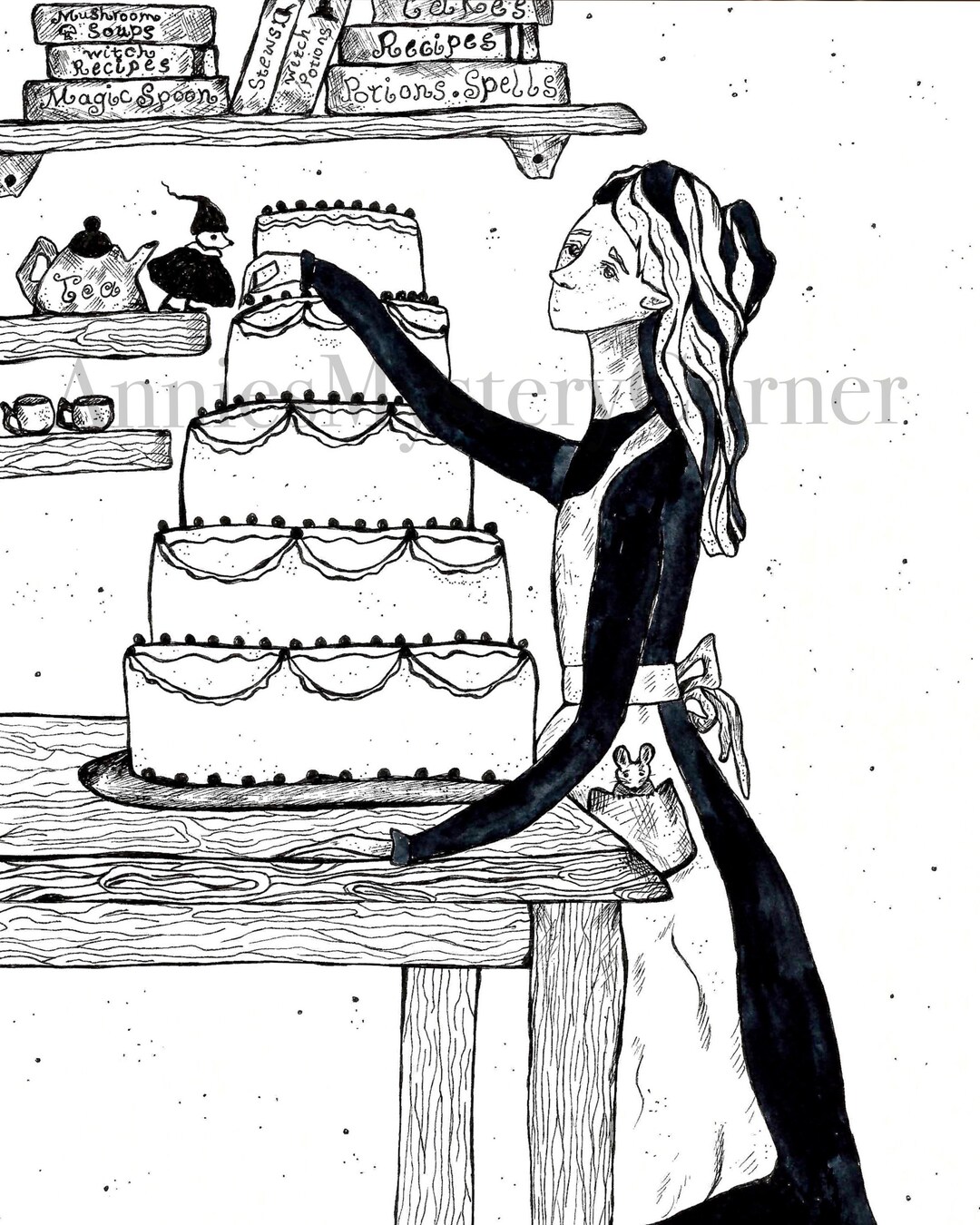 Baking With Witches Art Print, Witch Art Print, Baker Witch Art Print ...