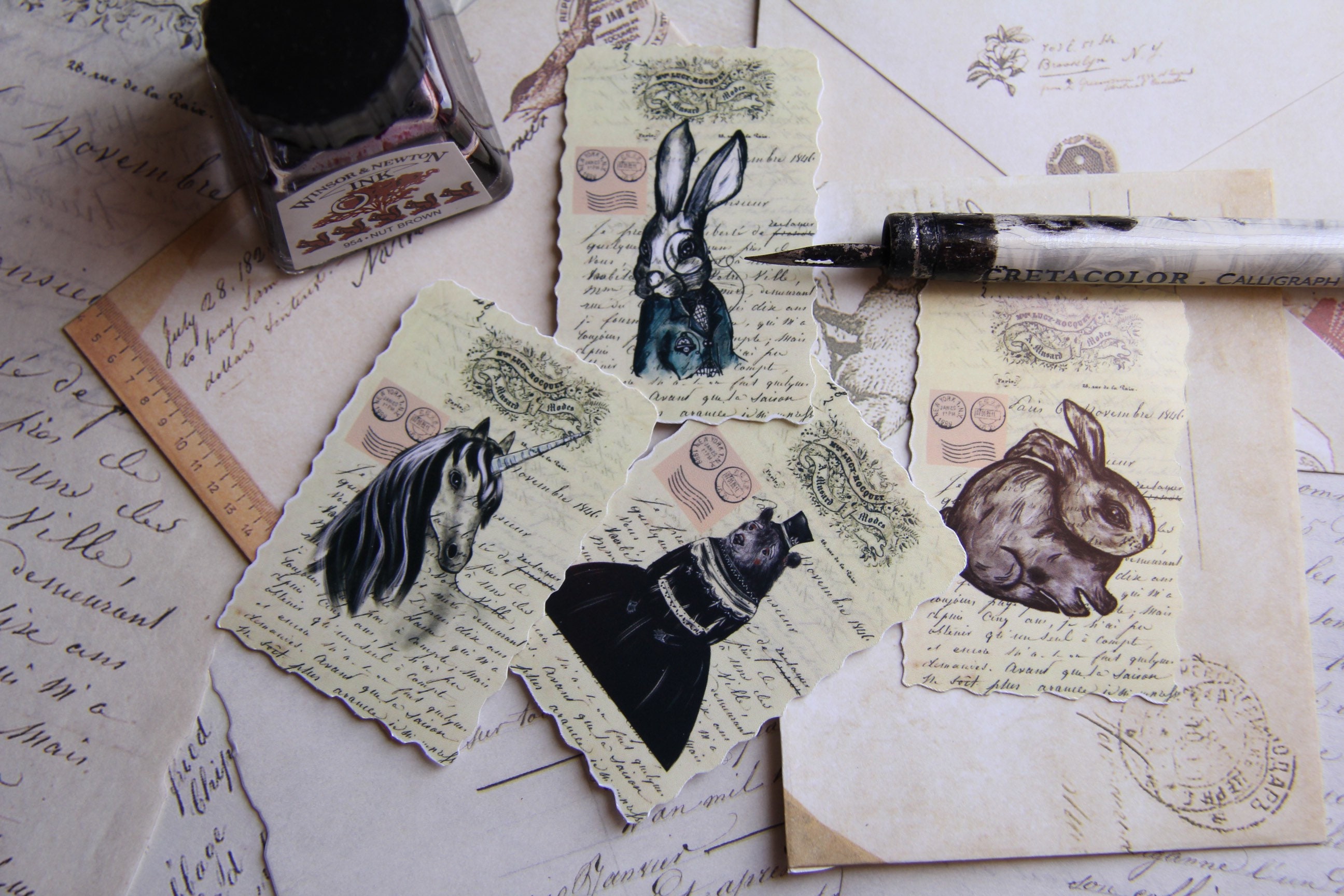 Vintage stamped style sticker set with a vintage envelope - Etsy.de