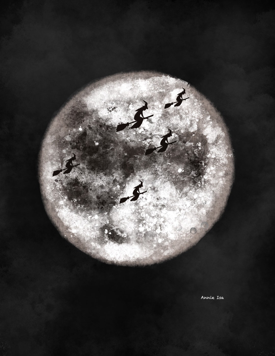 The Full Moon and the Witches Art Print, Full Moon Art, Witch Art Print ...