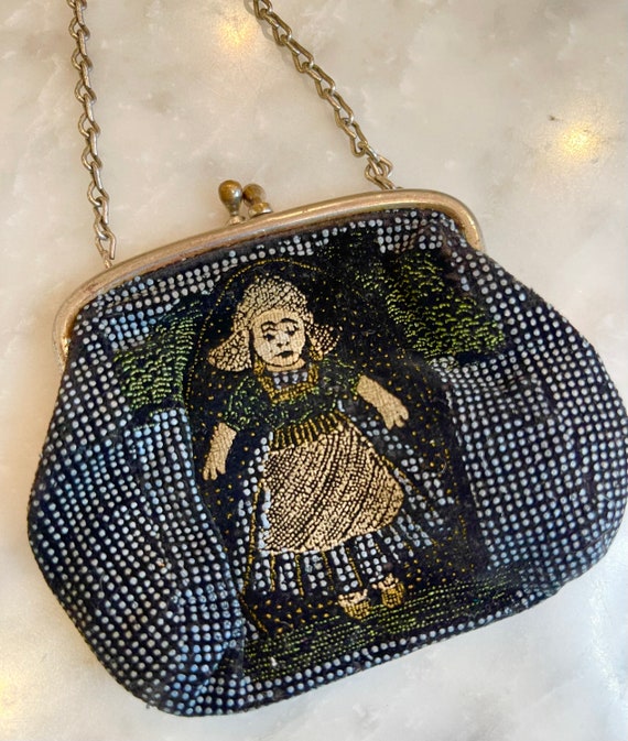 Antique Dutch Girl Purse Child’s Fabric Silver Kiss-l… - Gem
