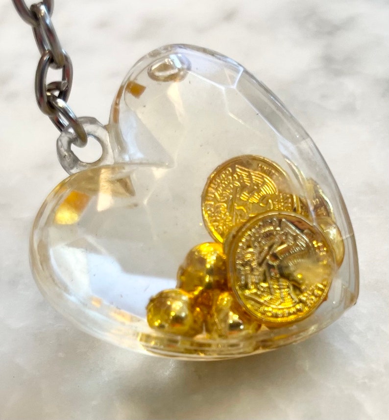 Golden Coins Keychain Acrylic Heart Floating Retro Collectible - Etsy
