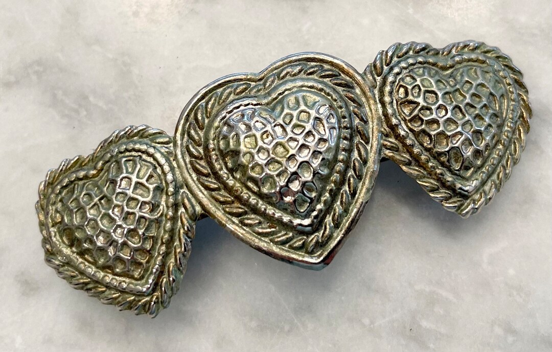 Three Hearts Barrette Detailed Silver Metal Large 3 1/4” - Etsy