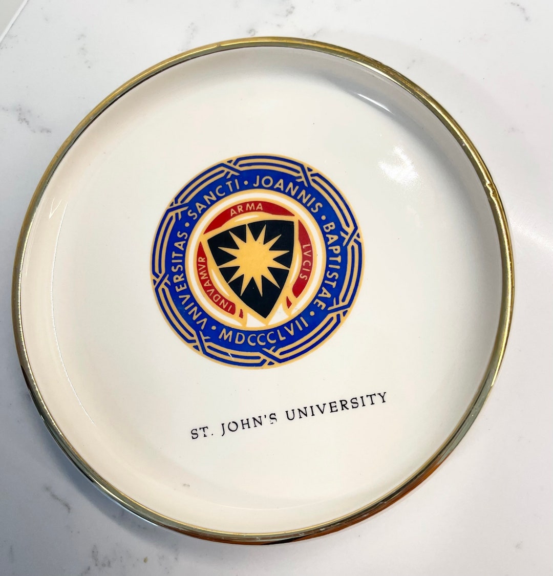 St. Johns University Ashtray Dish Crest Large China MCM Signed Osborn ...