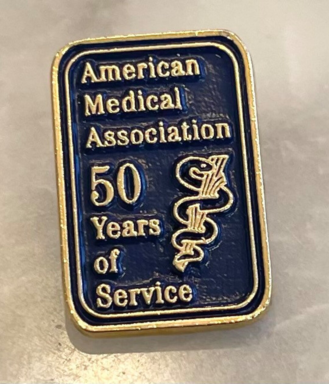 American Medical Society Pin 50 Years of Service Blue Enamel Gold Lapel ...