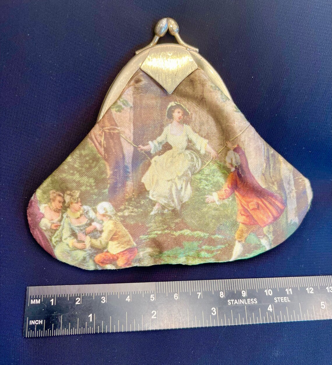 Regency Coin Purse European Painting Scene Kiss-lock Satin Red Interior ...