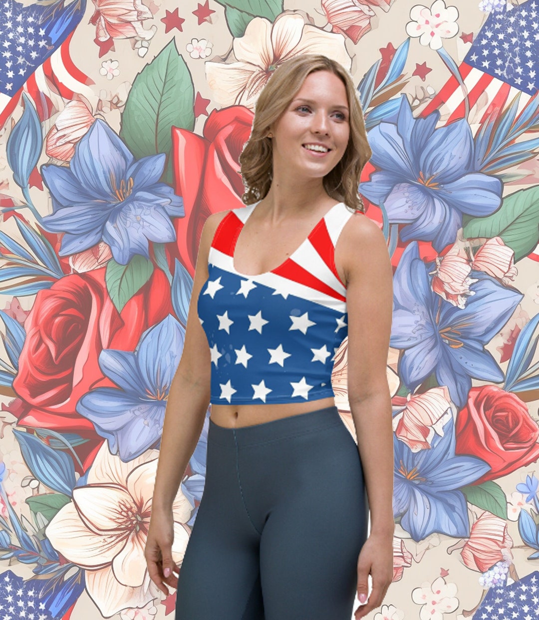 USA Flag Crop Top, July 4th American Flag USA Shirts Cropped Stars and ...