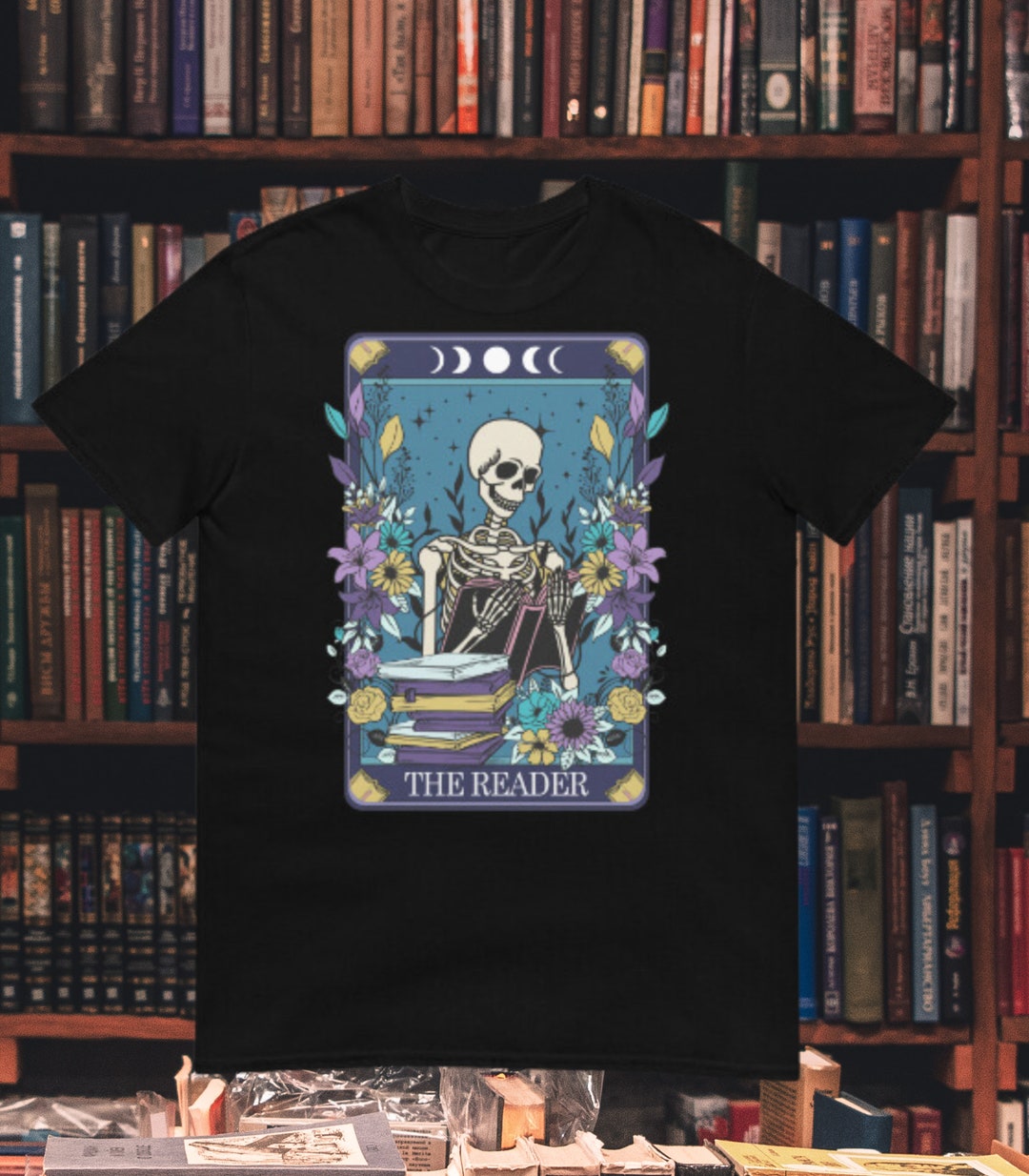 The Reader Tarot Card Shirt Book Shirt Bookish Tee Literature Skeleton ...