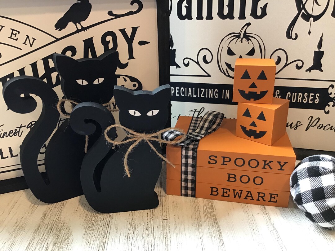 Halloween (2) PUMPKIN Face Wood Blocks | Halloween Tiered Tray ...