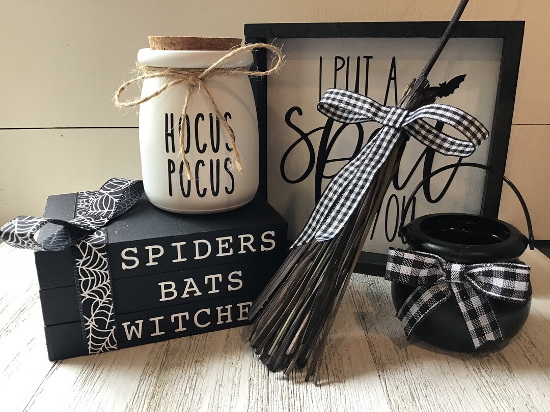 Mini Halloween Book Stack | Spiders, Bats, Witches | Tiered Tray Mini ...