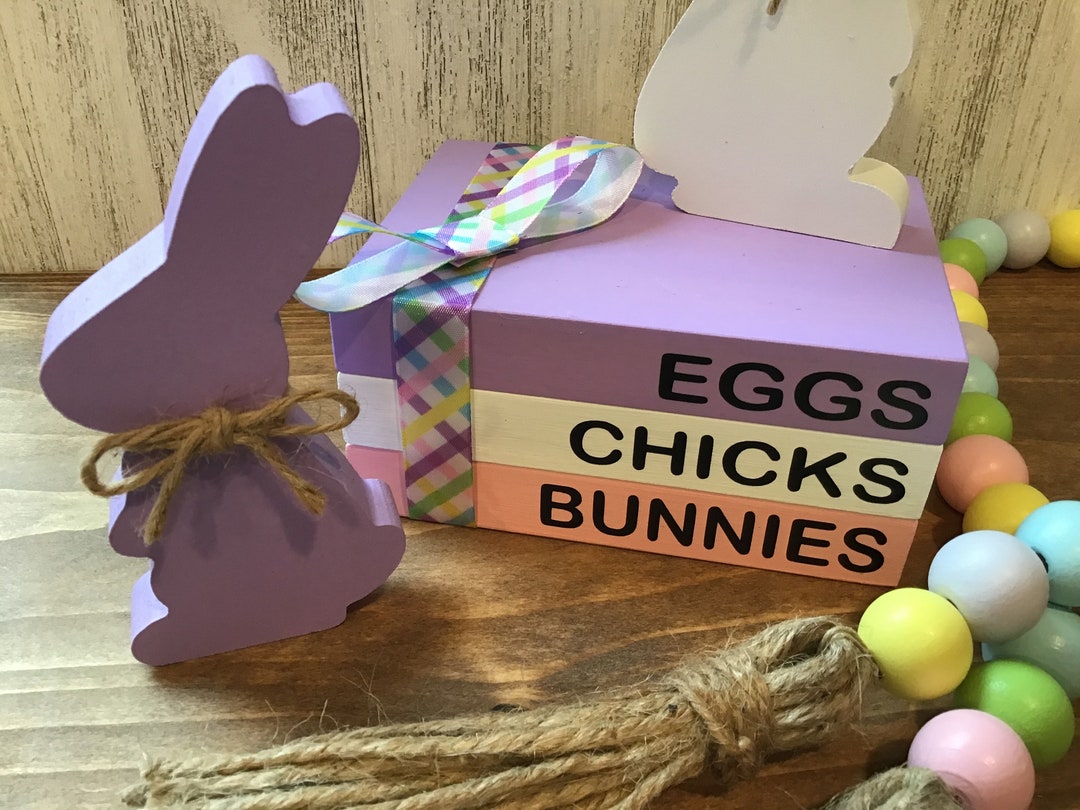 Mini Easter Book Stack | Eggs Chicks Bunnies | Tiered Tray Mini Book ...