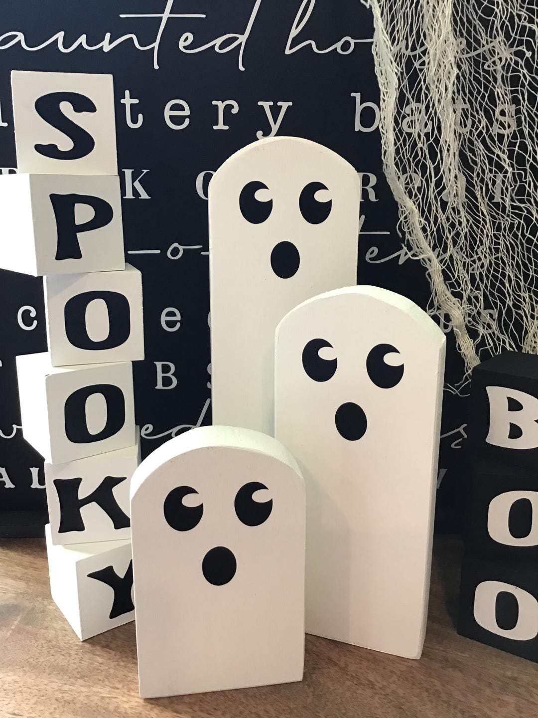 Halloween Wooden Ghost | Set of 3 Wood Ghosts | Halloween Tiered Tray ...