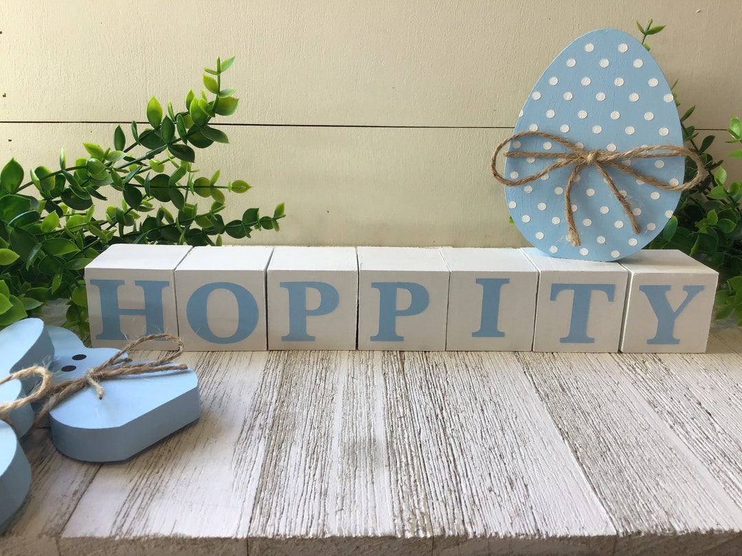 Easter Block Set "hoppity" Wood Blocks | Easter Tiered Tray| Easter Day ...
