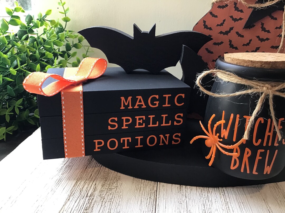 Mini Halloween Book Stack |magic, Spells & Potions | Tiered Tray Mini ...