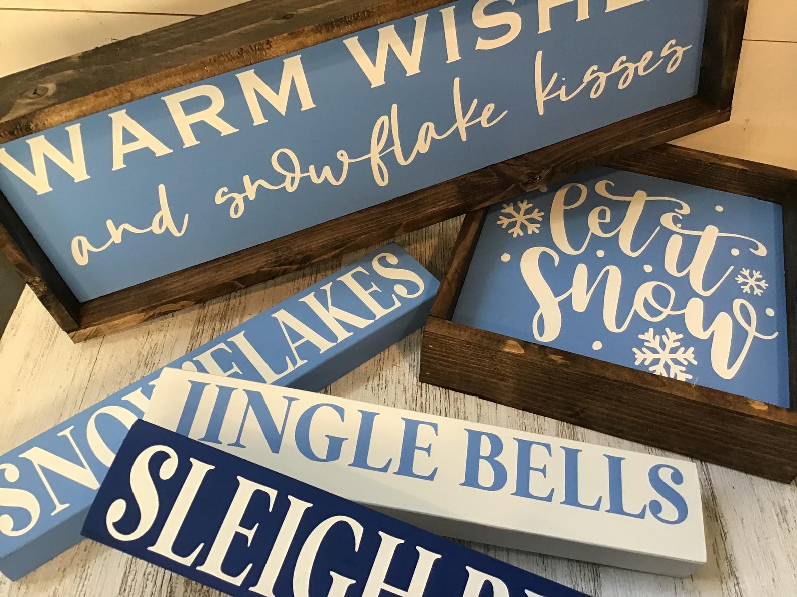 Blue & White Winter / Christmas Wood Block Sign | Christmas Decor ...