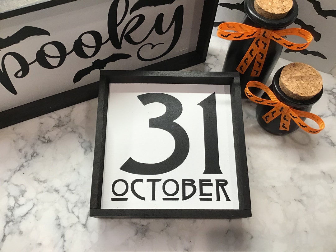 Halloween "october 31" AHS Style Sign | Halloween Sign | Tiered Tray ...