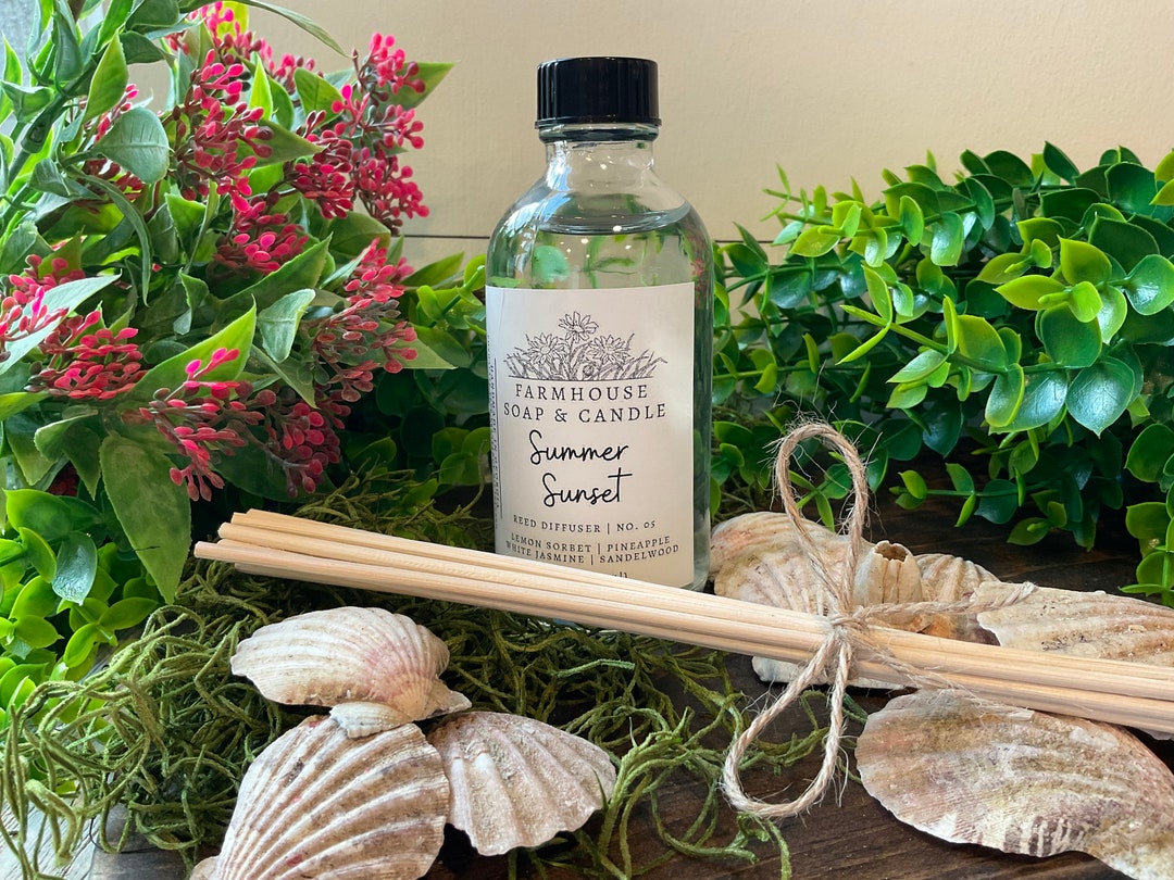 SUMMER SUNSET Fragrance 4oz Reed Diffuser | Flameless Candle | Wood ...